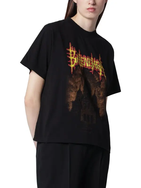 Balenciaga Sacré Caur Print Medium-fit Cotton T-shirt - Black