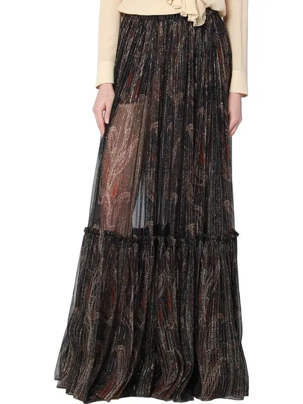 Saint Laurent Ruffled Long Skirt With Paisley Print - Multicolor