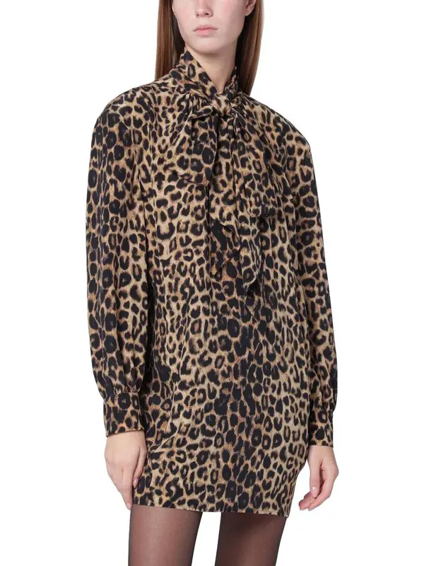 Saint Laurent Leopard Silk Mini Dress - Print