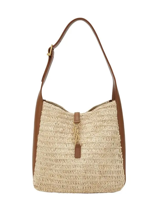 Saint Laurent Le 5 À 7 Small Raffia And Leather Bag - Beige