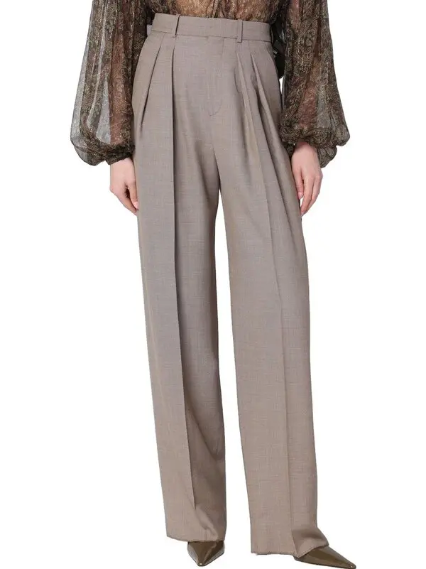 Saint Laurent Wide Wool Trousers - Beige