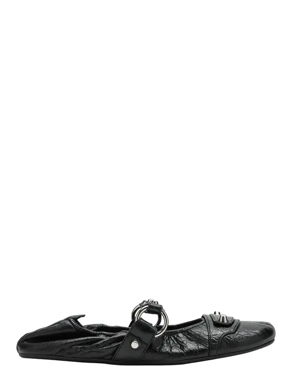 Balenciaga City Ballet Flats In Arena Lambskin Leather - Black