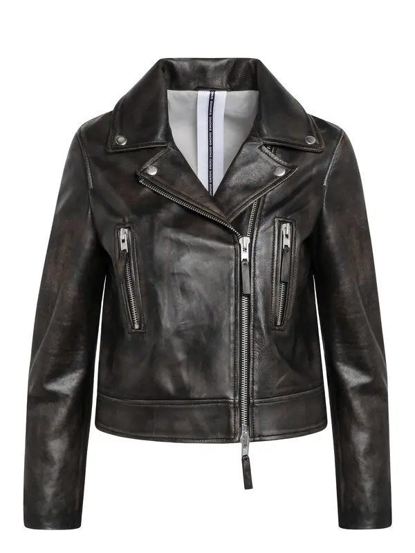 SWORD 6644 Vintage-effect Leather Biker Jacket - Black