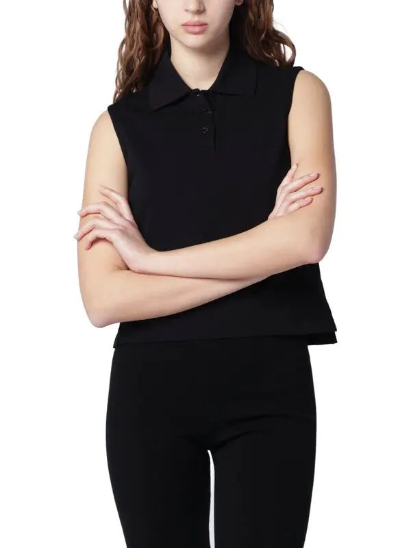 Saint Laurent Sleeveless Piqué Polo With Cassandre Logo - Black
