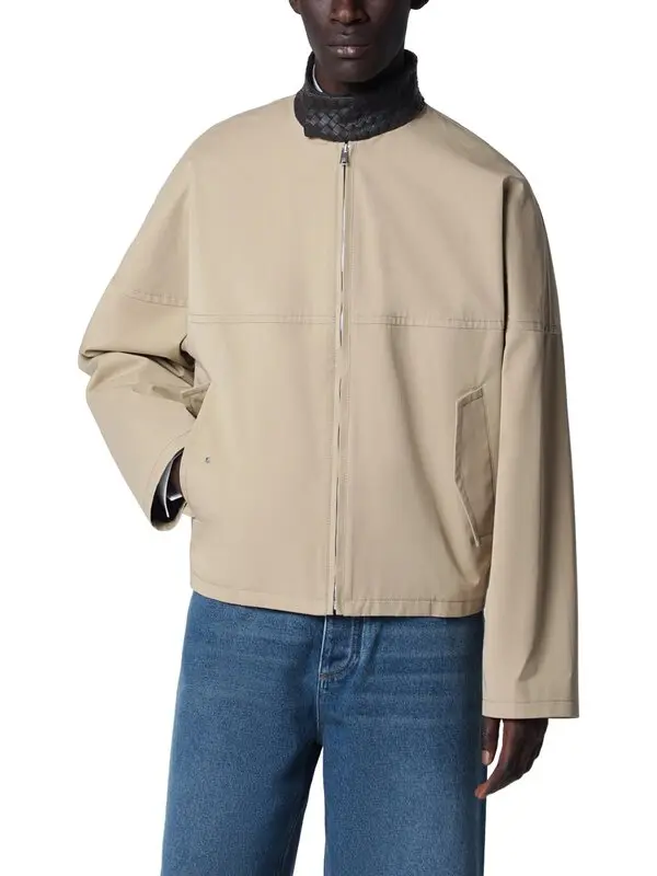 Bottega Veneta Cotton Jacket With Intrecciato Collar - Beige