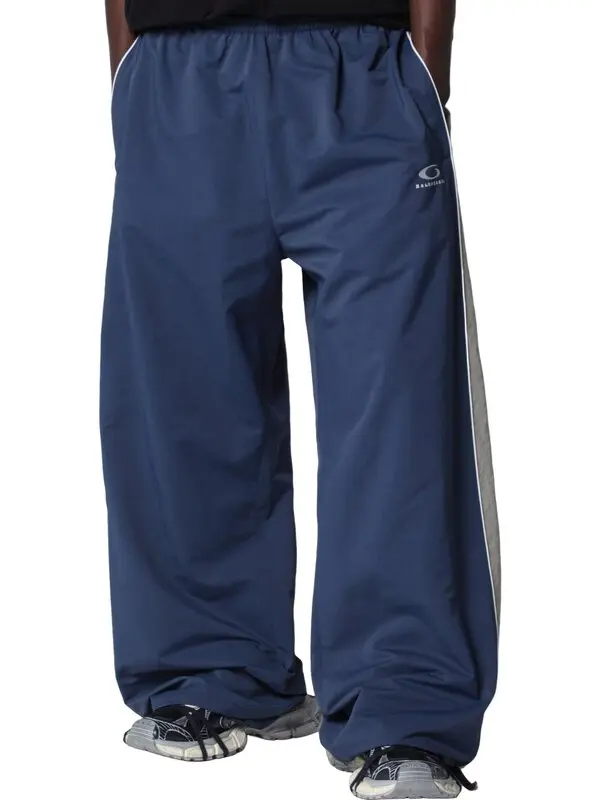 Balenciaga Washed Technical Satin Track Pants In Marine - Blue