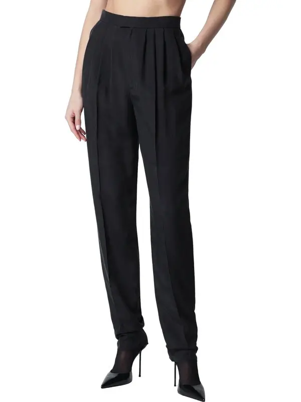 Saint Laurent Tailored Trousers In Habutai Silk - Black