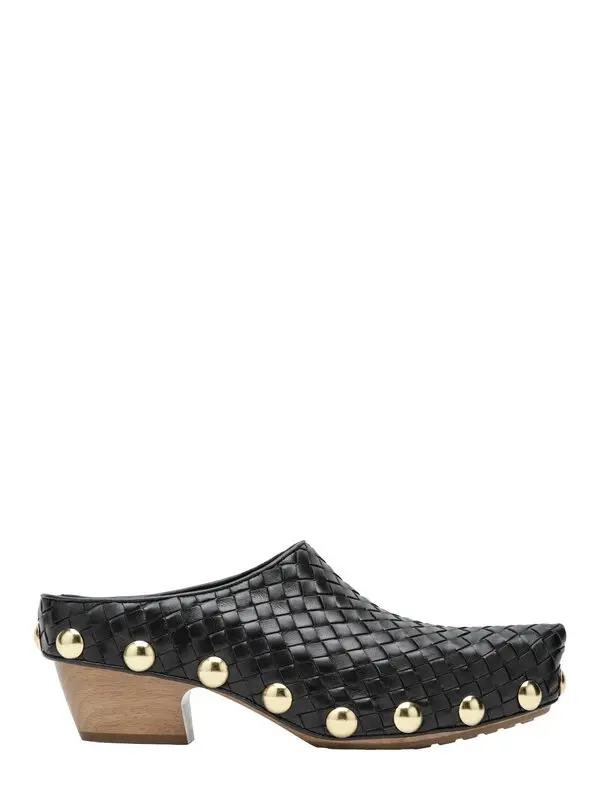 Bottega Veneta Gondola Studded Woven Leather Clogs - Black