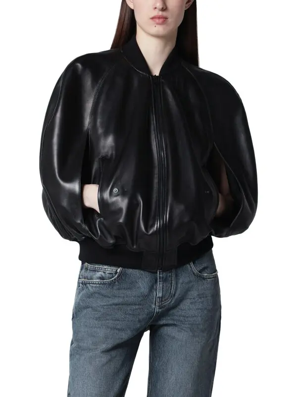 Balenciaga Leather Bomber Jacket - Black