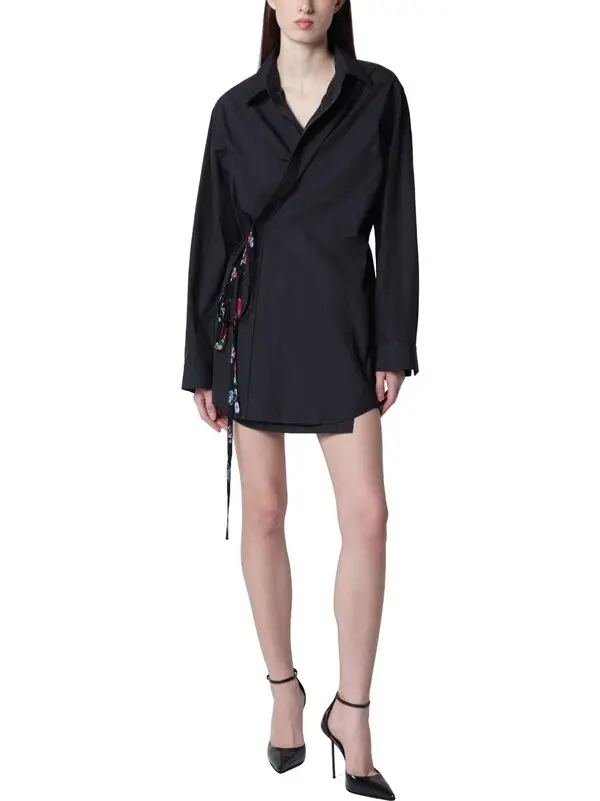 Balenciaga Short Cotton Poplin Wrap Dress - Black