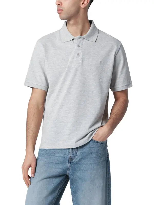 Saint Laurent Cotton Piqué Polo With Cassandre Logo - Grey