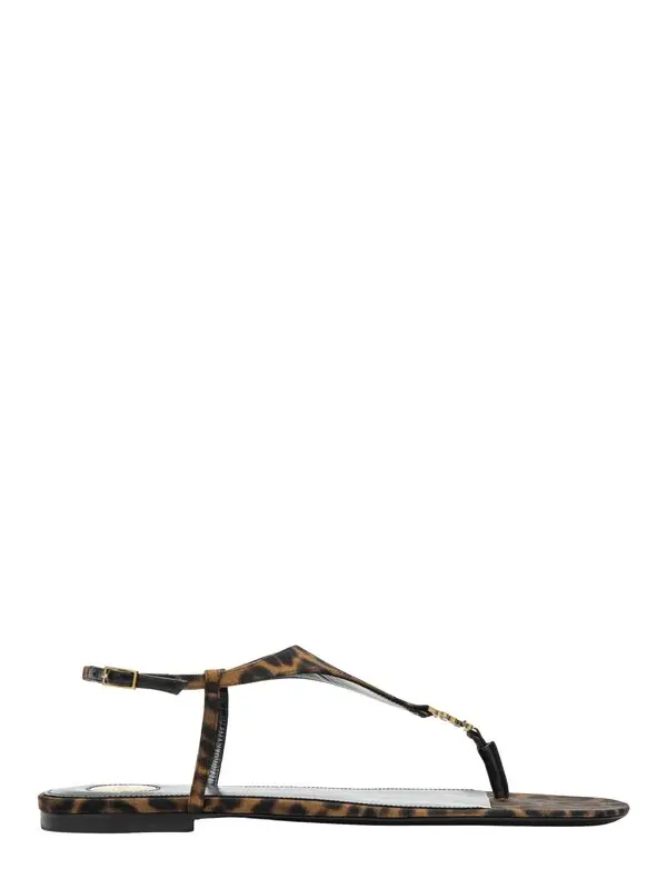 Saint Laurent Cassandre Leopard-print Grosgrain Sandals - Brown