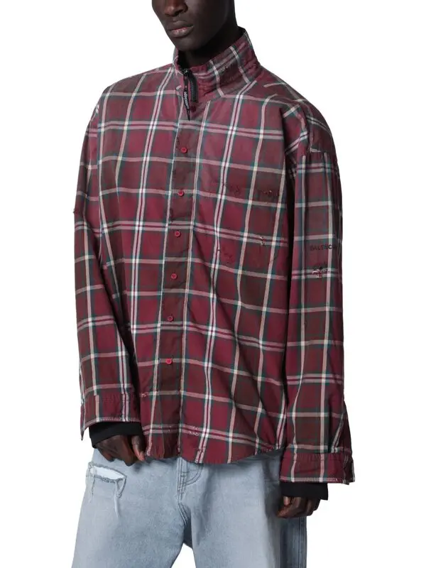 Balenciaga Plaid Cotton-blend Flannel Zip Shirt - Burgundy