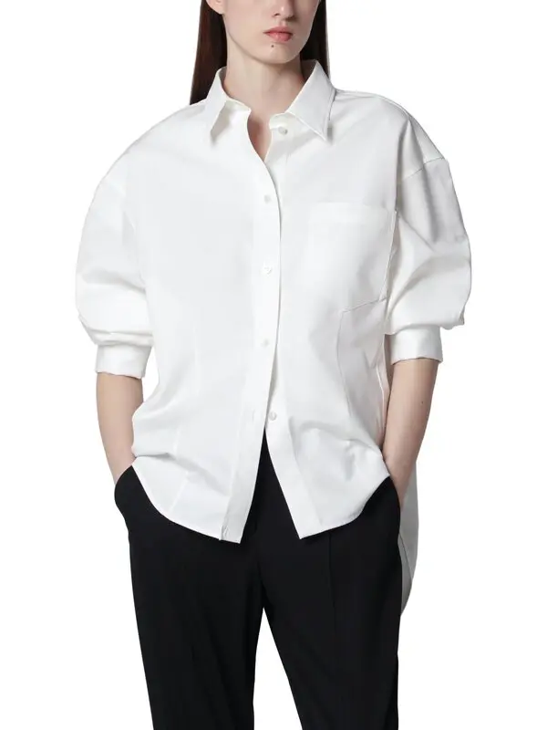 Balenciaga Cocoon Shirt In Cotton And Silk Poplin - White