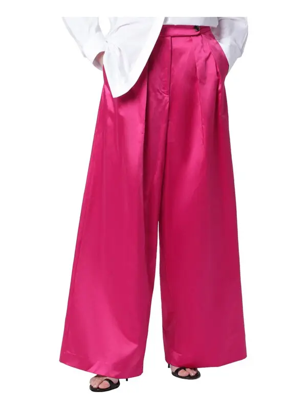 Dries Van Noten Wide Pleated Satin Trousers - Pink