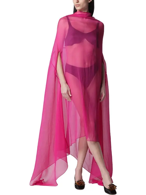 Dries Van Noten Wide Cape Sheer Silk Dress - Pink