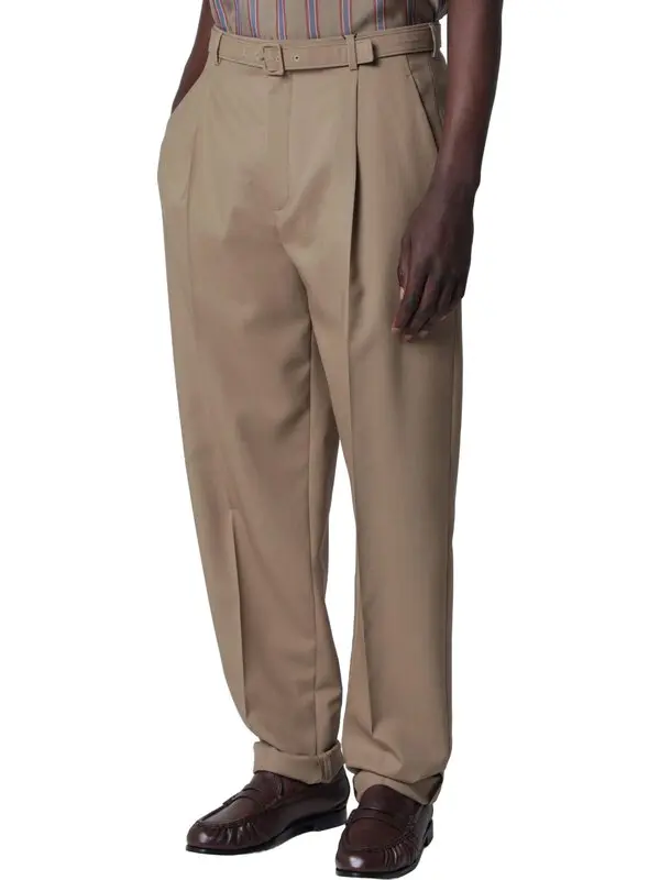 Saint Laurent High-waisted Tailored Wool Trousers With Belt - Beige
