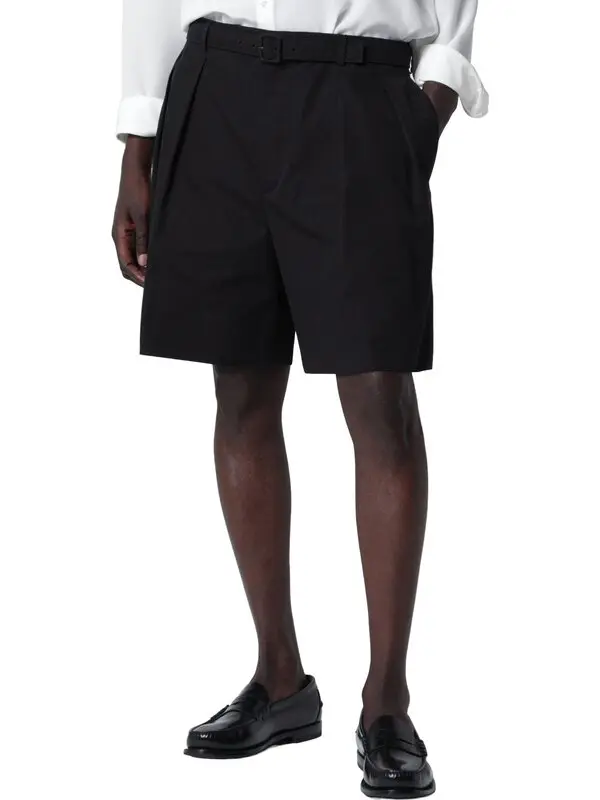 Saint Laurent Belted Bermuda Shorts In Corone Fabric - Black