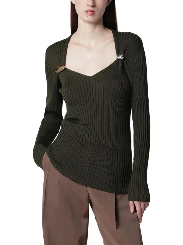 Bottega Veneta Ribbed Cashmere-silk Sweater With Brooches - Green