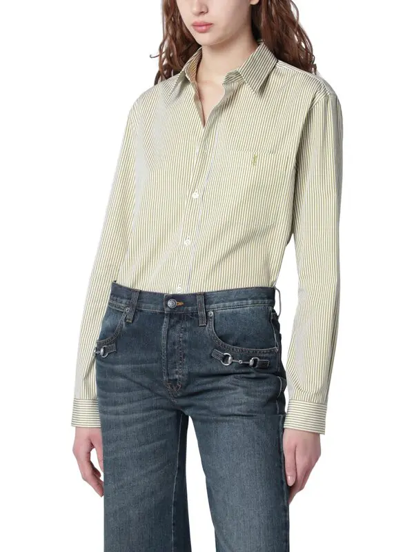 Saint Laurent Cassandre Shirt In Cotton Poplin - Green
