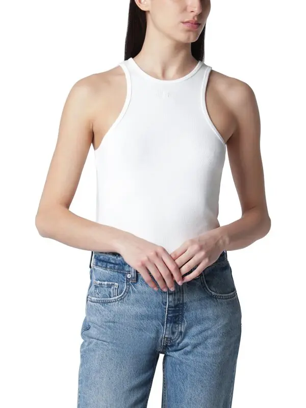 ANINE BING Ribbed Tank Top With Logo - White
