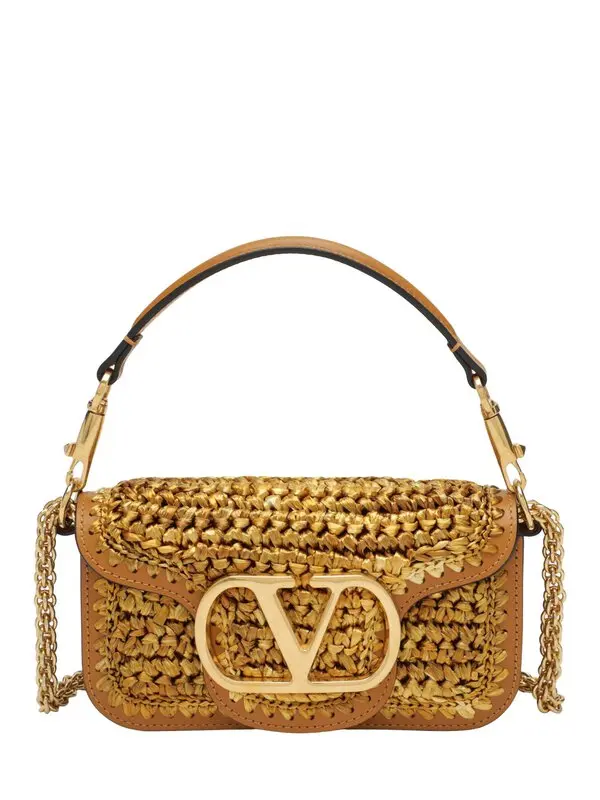 Valentino Garavani Small Woven Locò Bag With Vlogo Signature - Beige