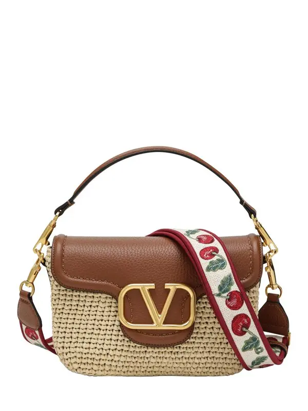 Valentino Garavani Alltime Raffia And Leather Bag With Embroidered Strap - Beige