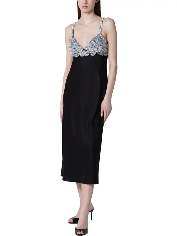 Valentino Garavani Lace And Crystal Embellished Midi Dress - Black