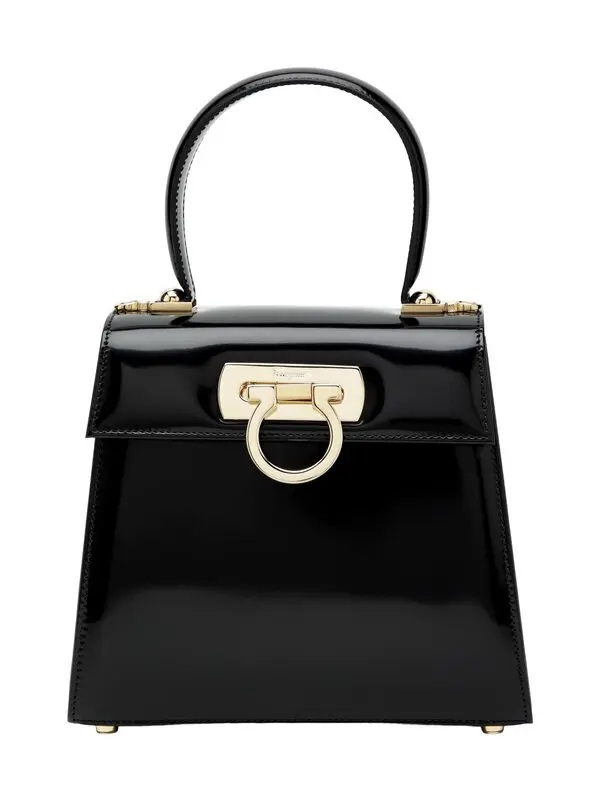 FERRAGAMO Small Leather Top Handle Bag With Gancini Closure - Black