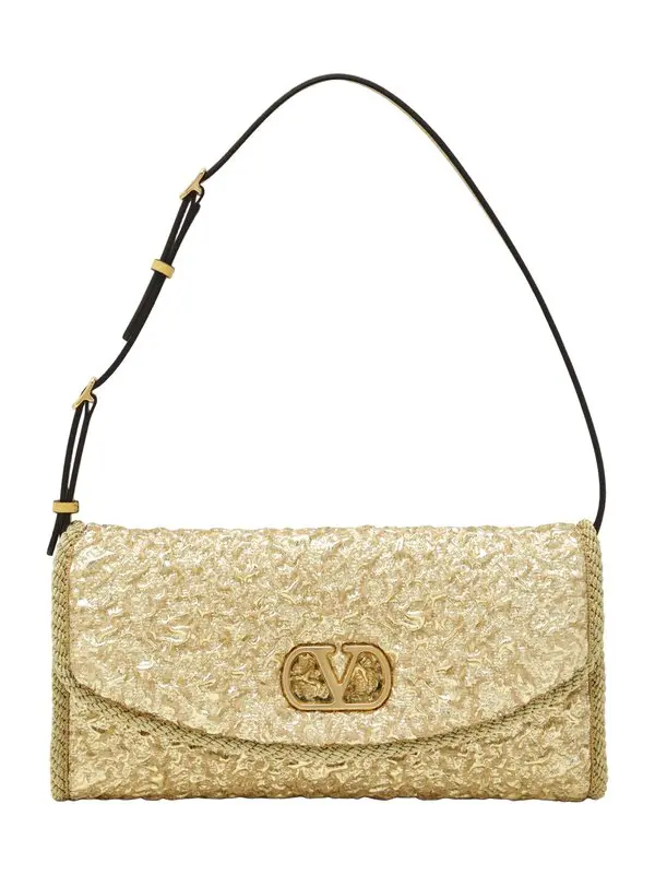 Valentino Garavani Small Devain Bag In Cloqué Jacquard Fabric - Beige