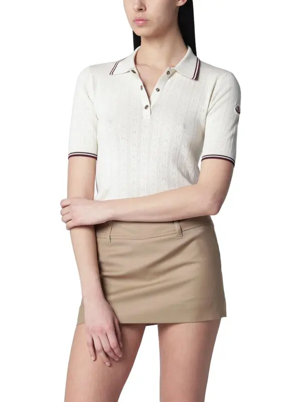 Moncler Cotton Knit Polo With Knitted Logo - White