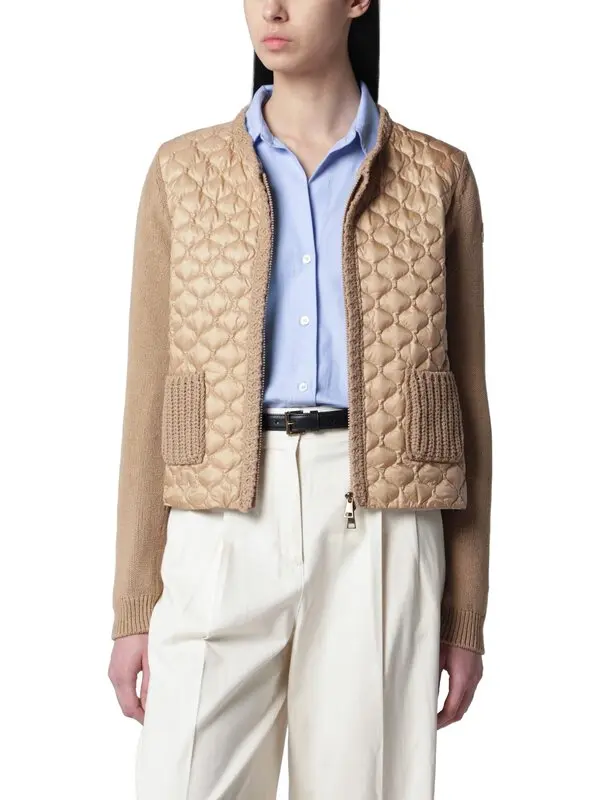 Moncler Hybrid Knit And Padded Nylon Cardigan - Beige