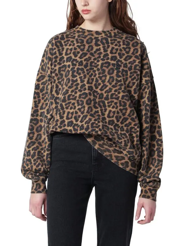 ANINE BING Miles Oversized Leopard Print Sweatshirt - Brown