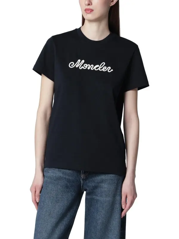 Moncler T-shirt With Logo Embroidery - Blue