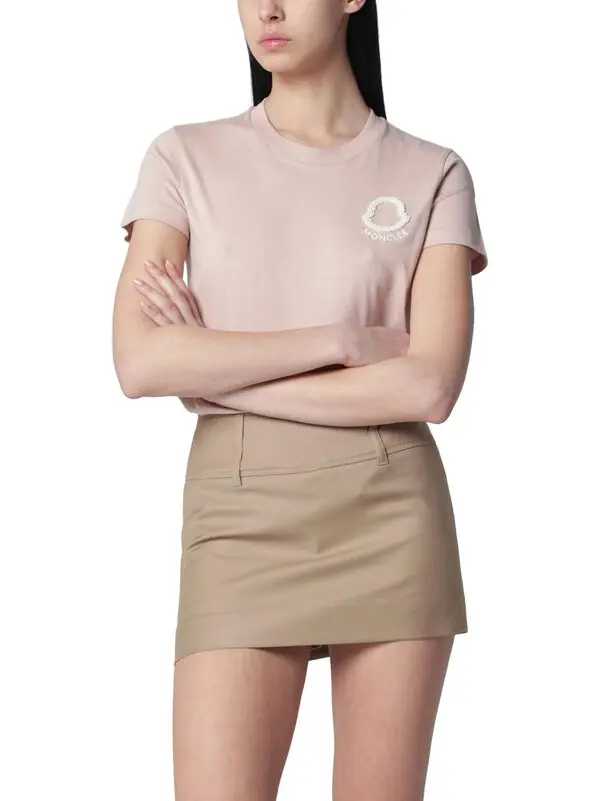 Moncler T-shirt With Logo Embroidery - Pink
