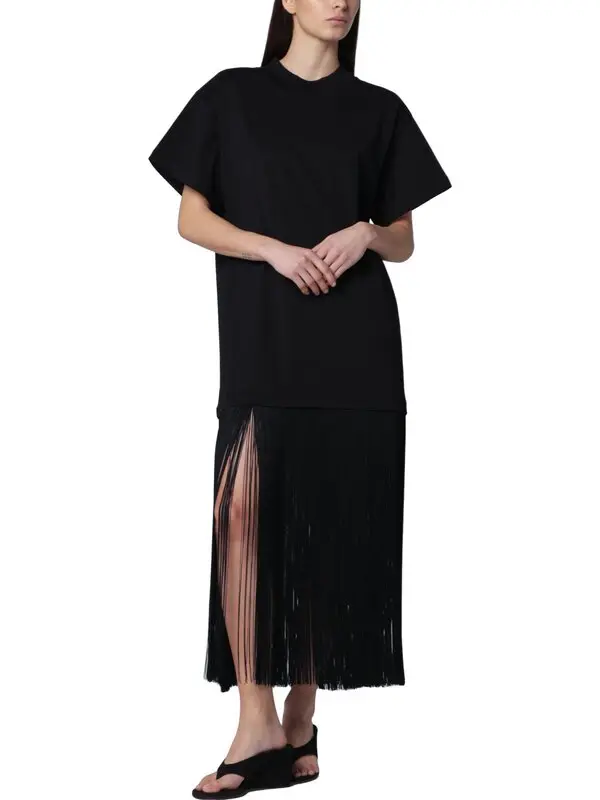 Alaïa Cotton Jersey Fringed Dress - Black
