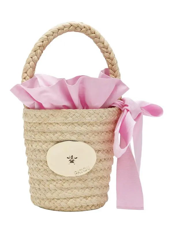 PATOU Straw Bucket Bag With Logo - Pink
