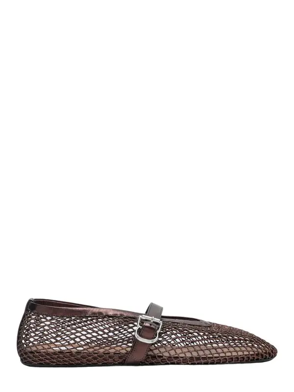 Alaïa Flat Ballerinas In Laminated Mesh - Metal