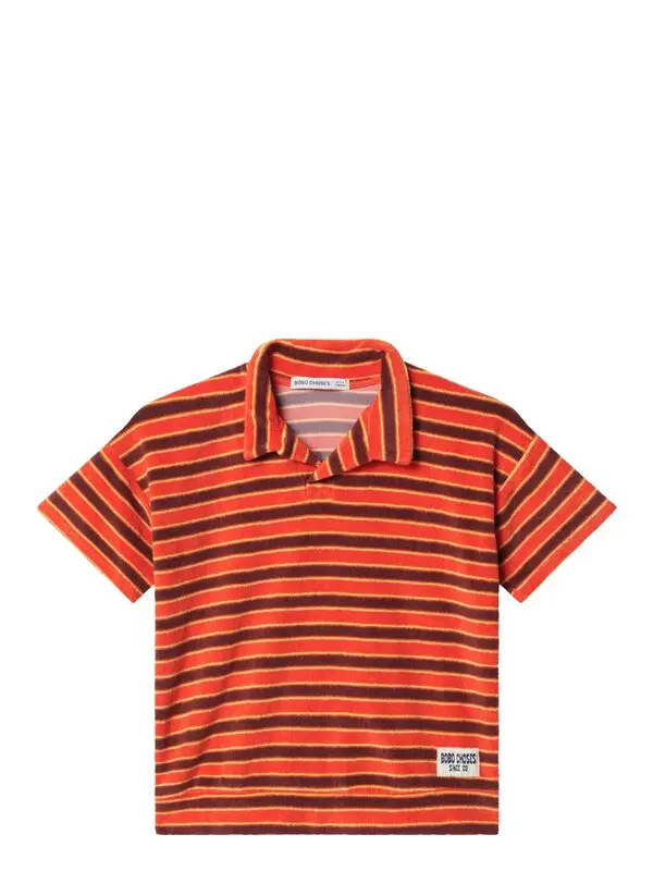 BOBO CHOSES Striped Terry Polo Shirt - Orange