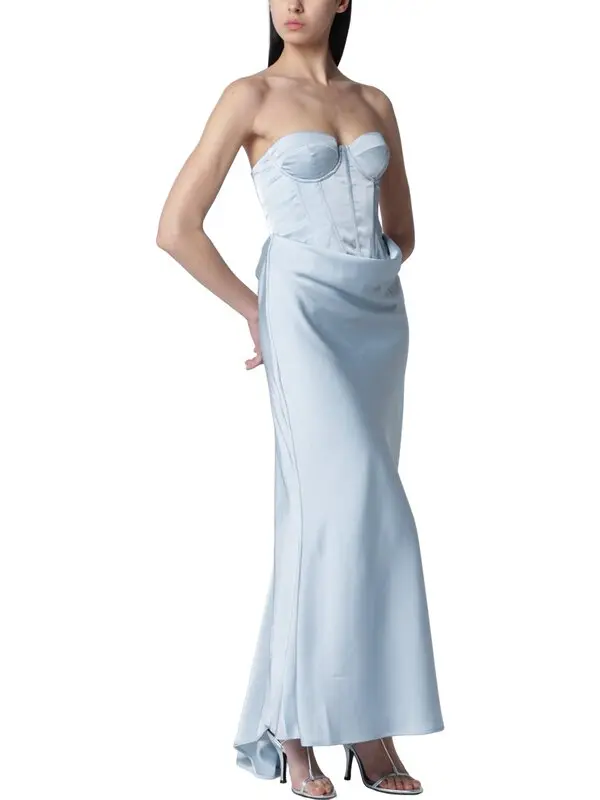 ROTATE BY BIRGER CHRISTENSEN Strapless Satin Corset Gown - Light Blue