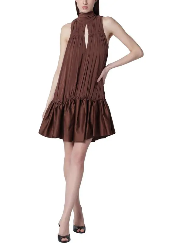 ROTATE BY BIRGER CHRISTENSEN Gathered Mini Dress With Ruching - Brown