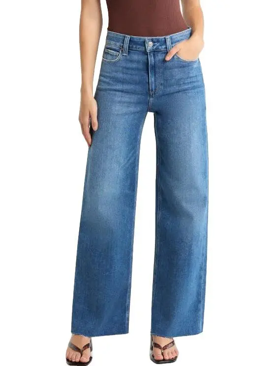Paige Anessa Raw Hem Wide Leg Jeans - Monaco Mist