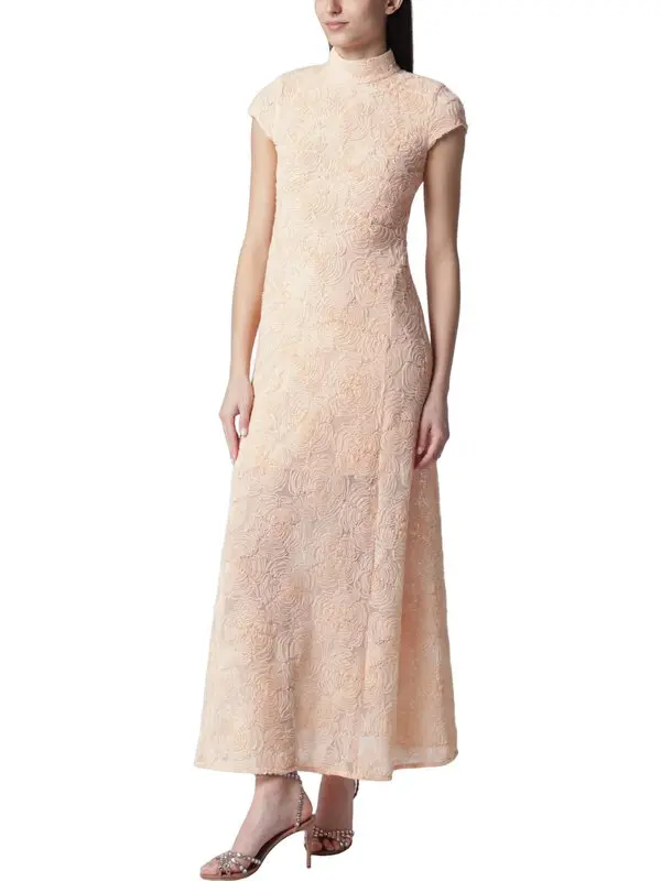 ROTATE BY BIRGER CHRISTENSEN Long Dress With Floral Appliqués - Pink