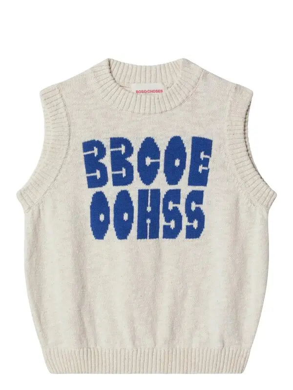 BOBO CHOSES Mélange Vest With Logo Intarsia - White