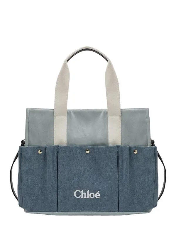 Chloé Denim Changing Bag With Embroidered Logo - Blue