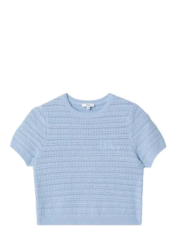 Chloé Openwork Sweater With Logo Embroidery - Light Blue
