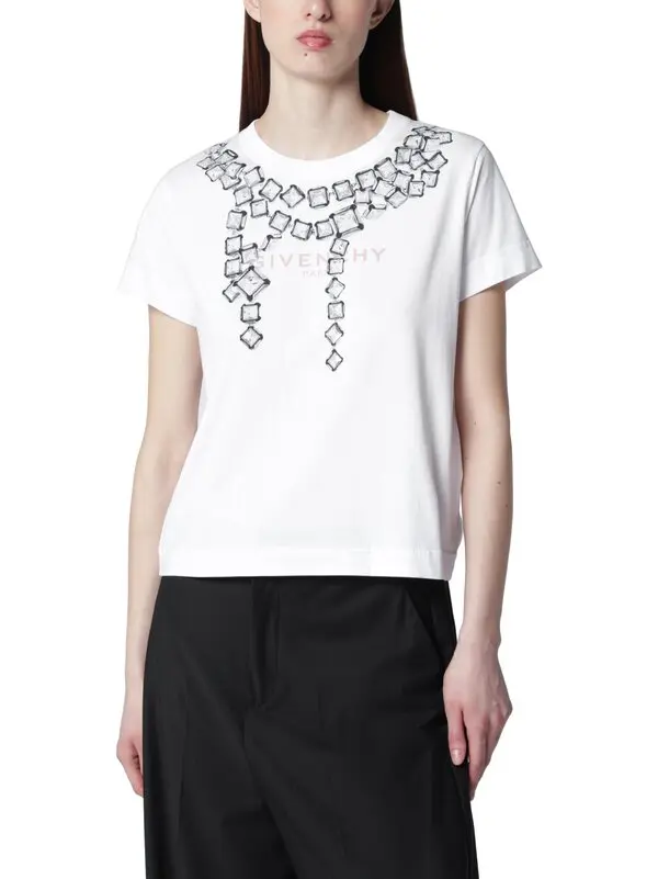 Givenchy Cotton T-shirt With Deconstructed Crystals - White