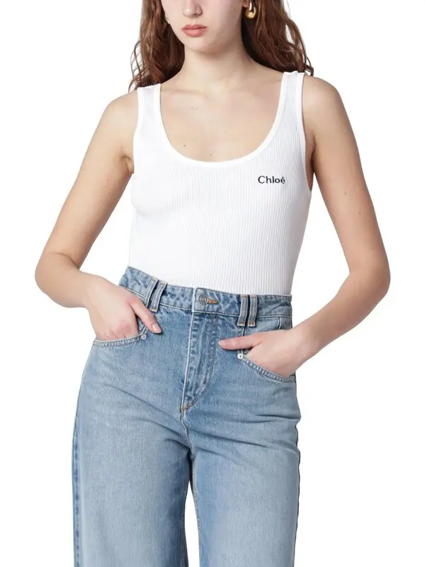 Chloé Ribbed Tank Top With Logo - White