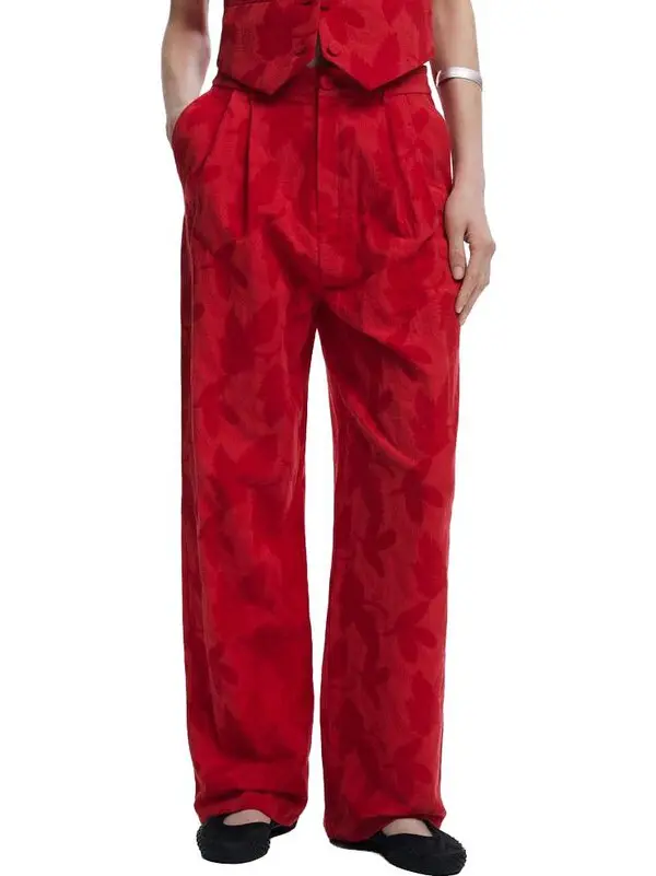 Desigual Floral Wide Leg Pants - Bright Red