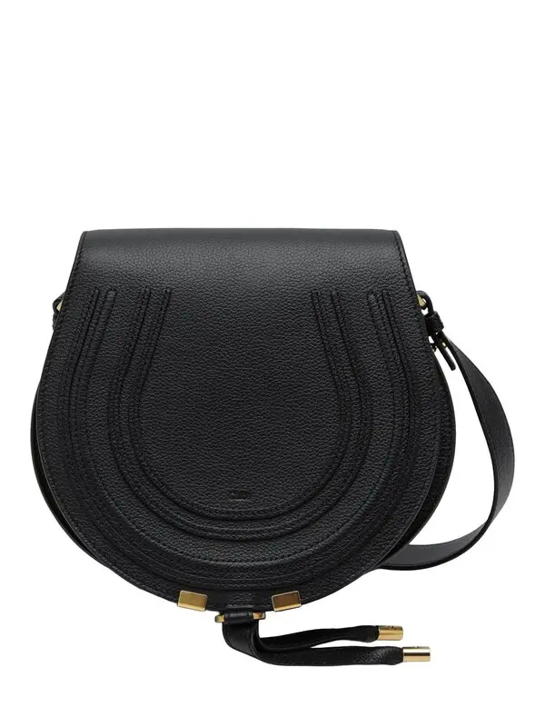 Chloé Marcie Saddle Bag In Grained Leather - Black